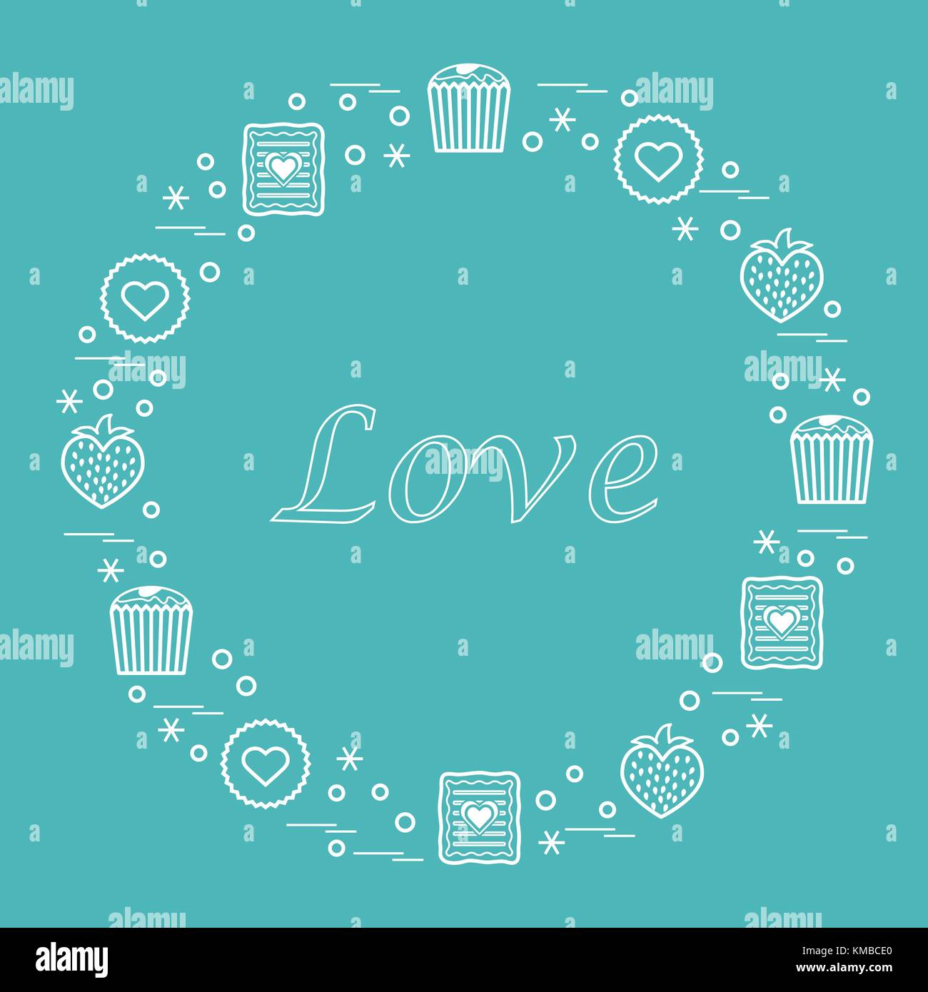 Cute vector illustration with different romantic sweets arranged in a ...