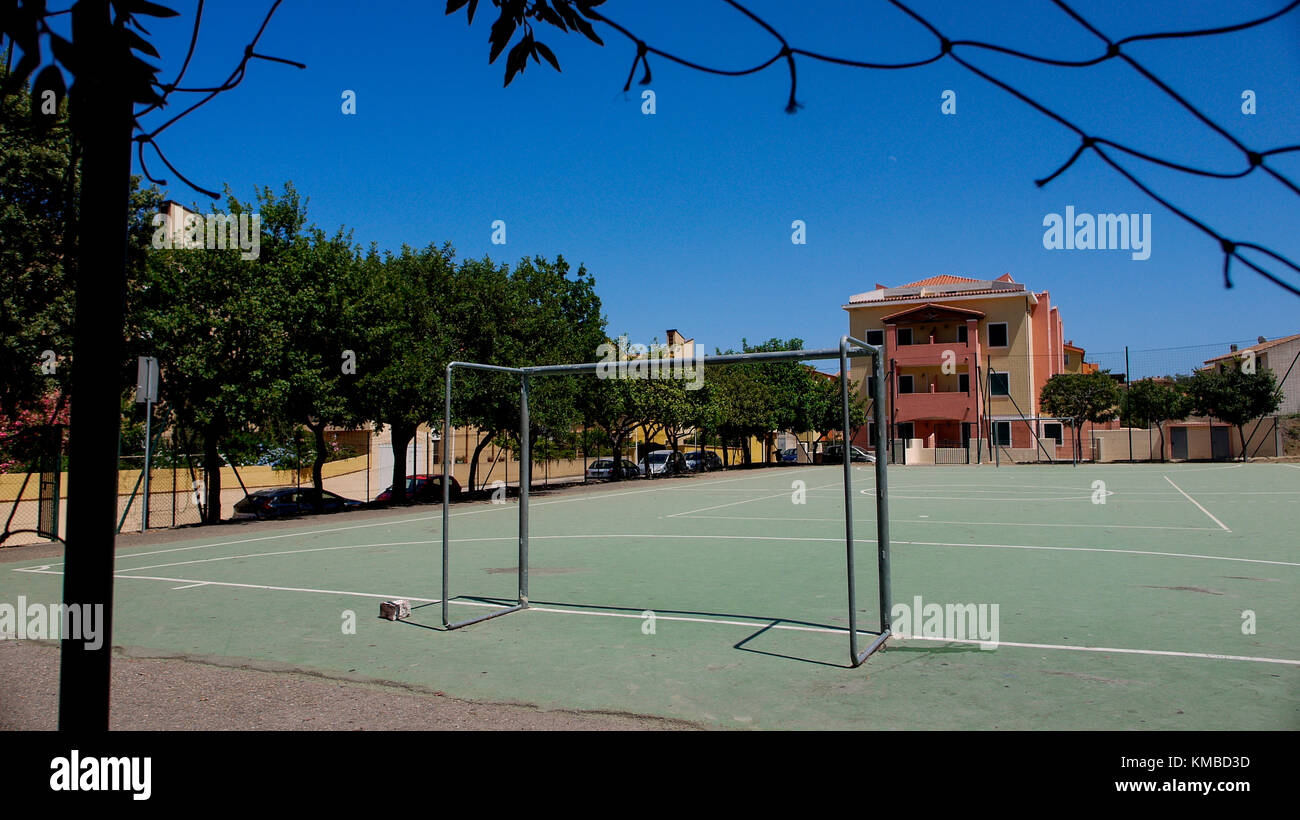 Football stadium in a small sardinian city, Muravera, Sardinia, Italy ...