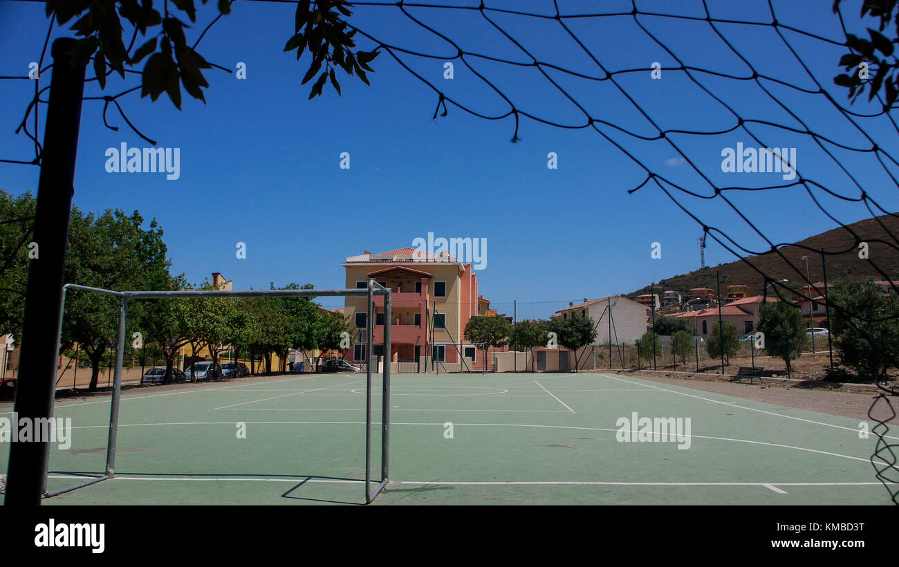 Football stadium in a small sardinian city, Muravera, Sardinia, Italy ...