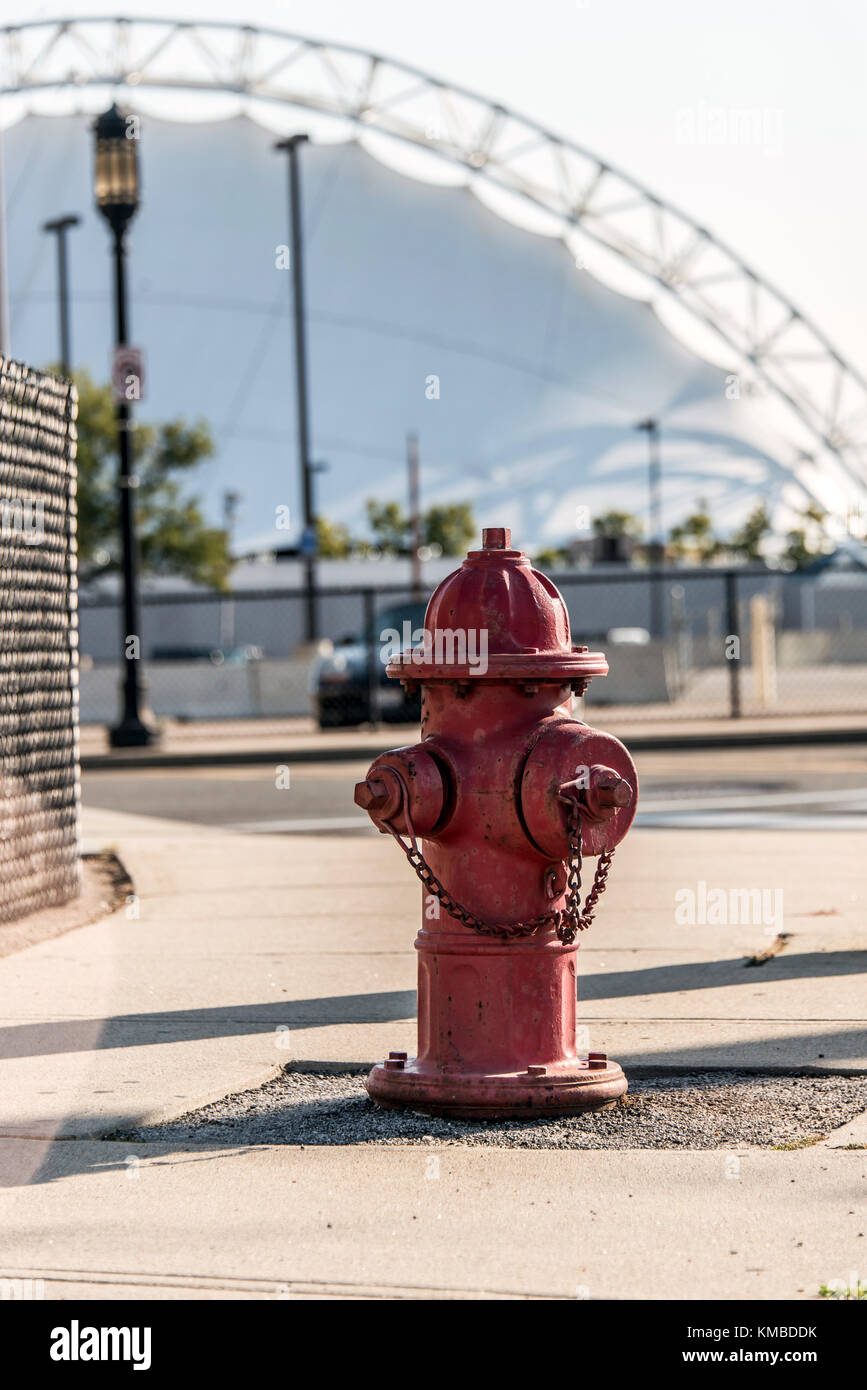 A red fire hydrant on a sidewalk in Boston Massachusetts USA a city ...