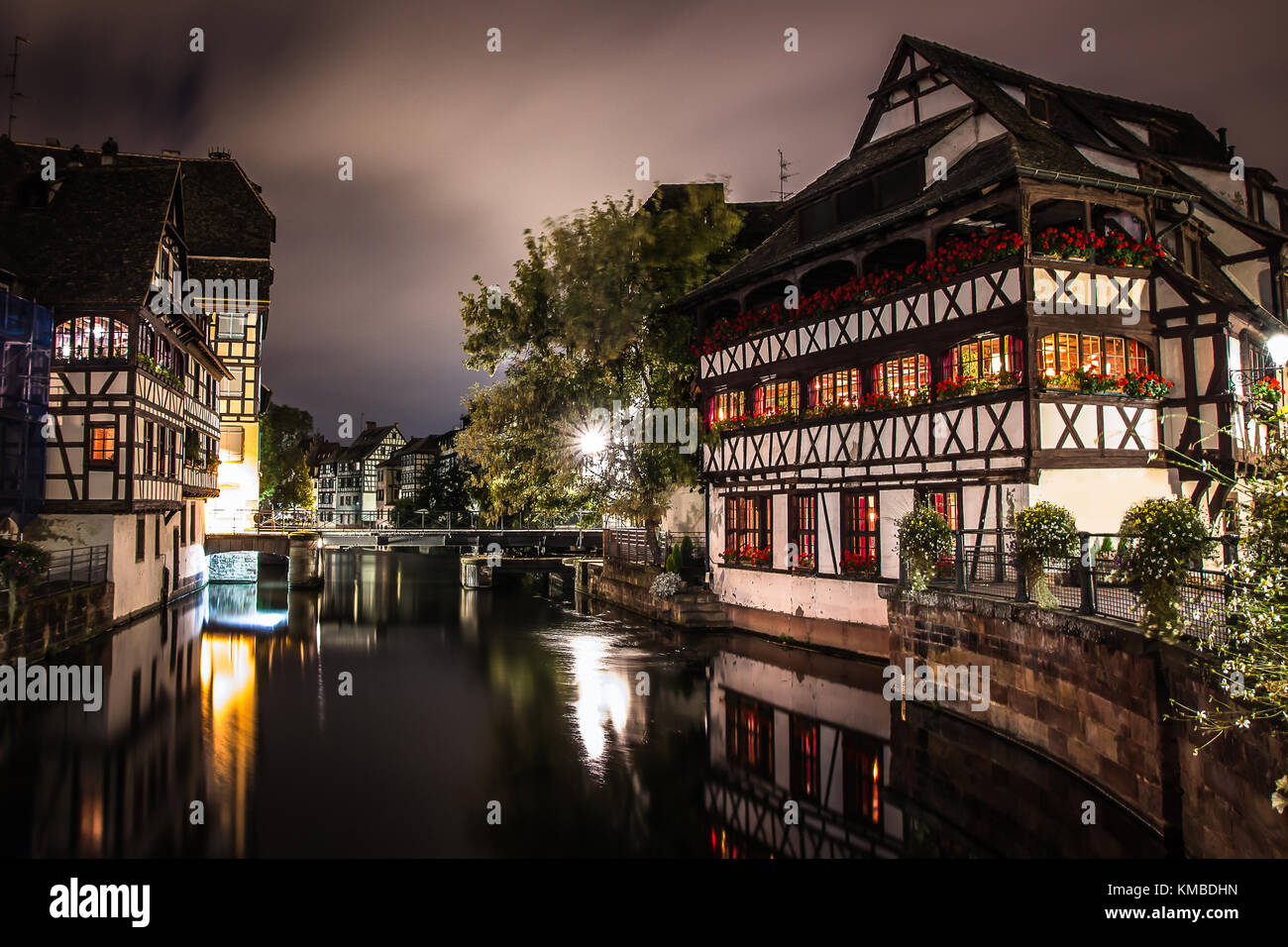Picturesque view of traditional Alsatian half-timbered houses with ...