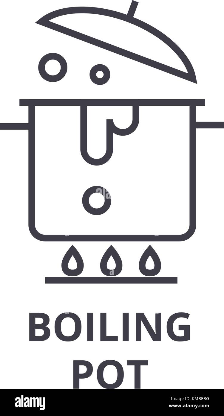 boiling pot line icon, outline sign, linear symbol, vector, flat ...
