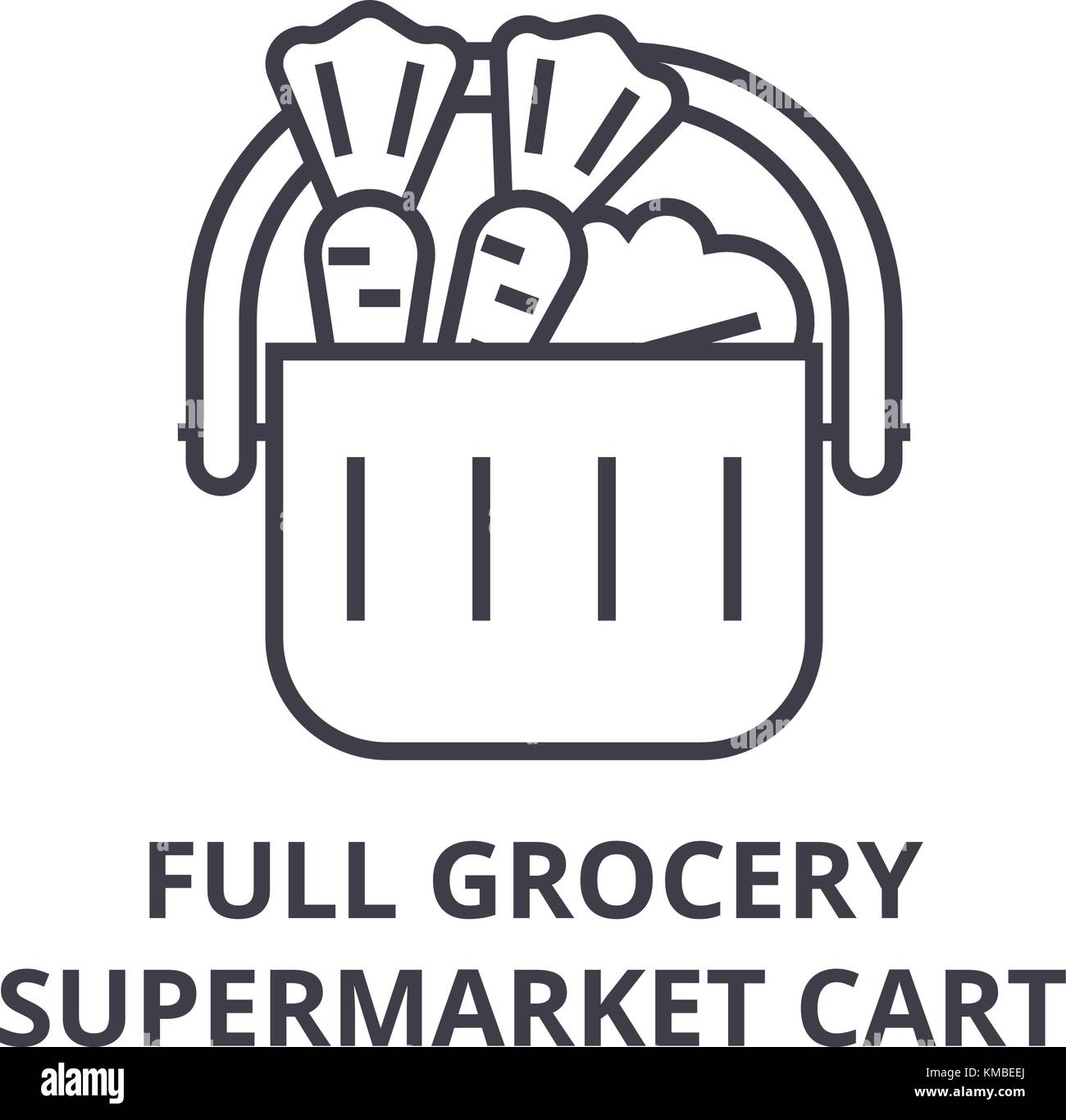 full grocery supermarket cart line icon, outline sign, linear symbol ...
