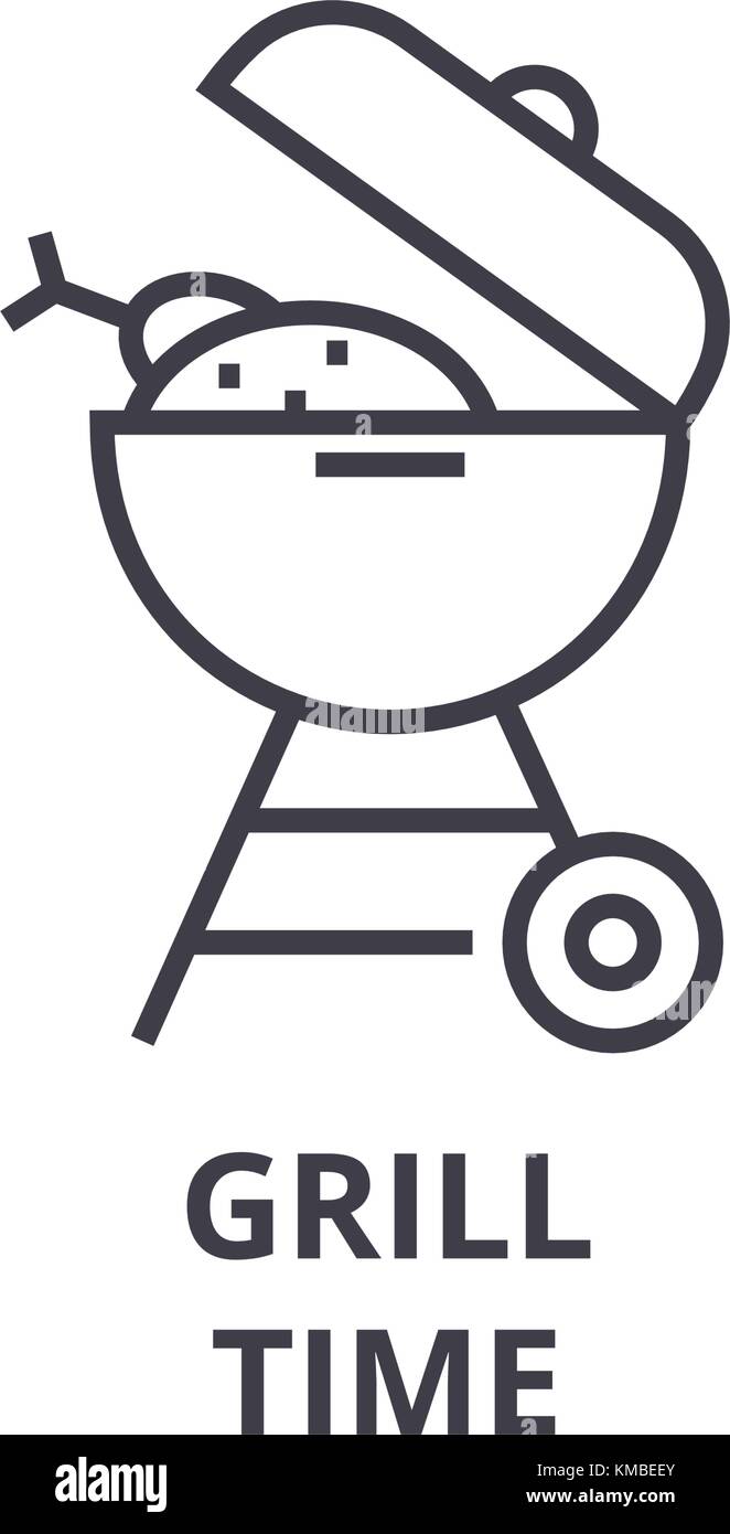 grill time line icon, outline sign, linear symbol, vector, flat ...