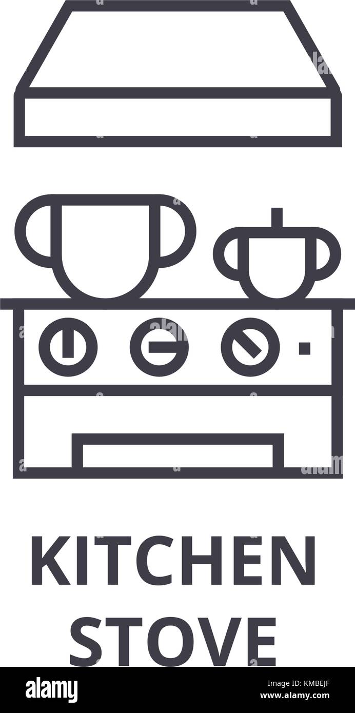 kitchen stove line icon, outline sign, linear symbol, vector, flat ...
