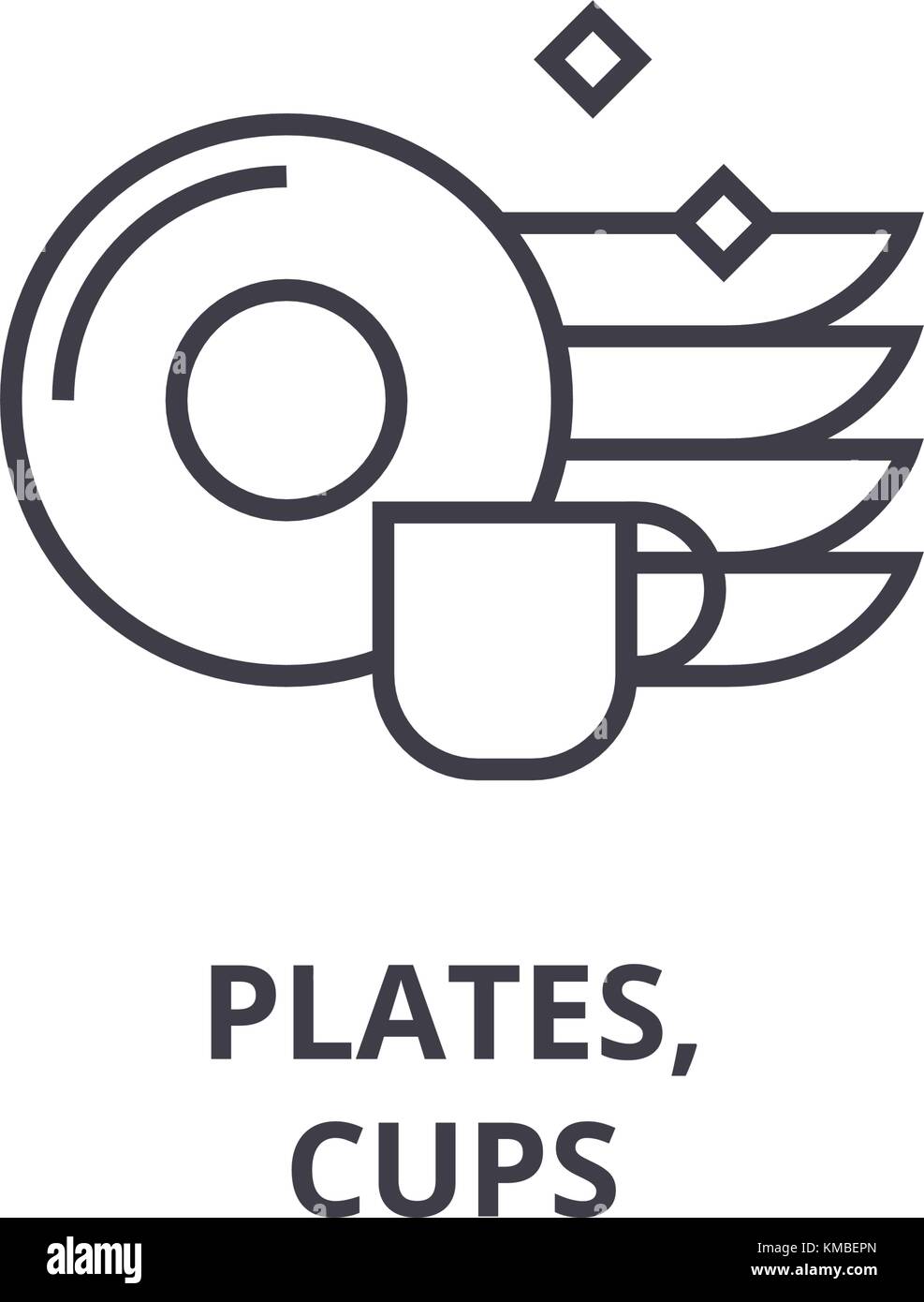 plates, cups line icon, outline sign, linear symbol, vector, flat ...