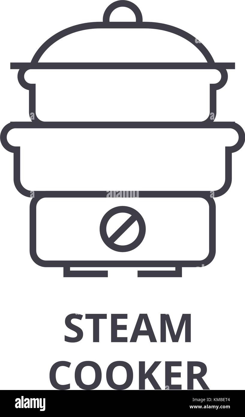 steam cooker line icon, outline sign, linear symbol, vector, flat ...