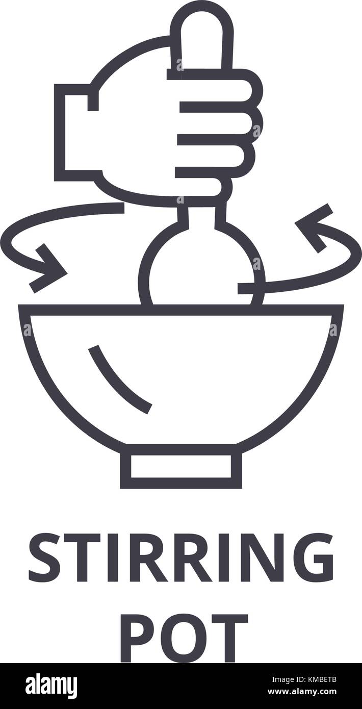 stirring pot line icon, outline sign, linear symbol, vector, flat ...