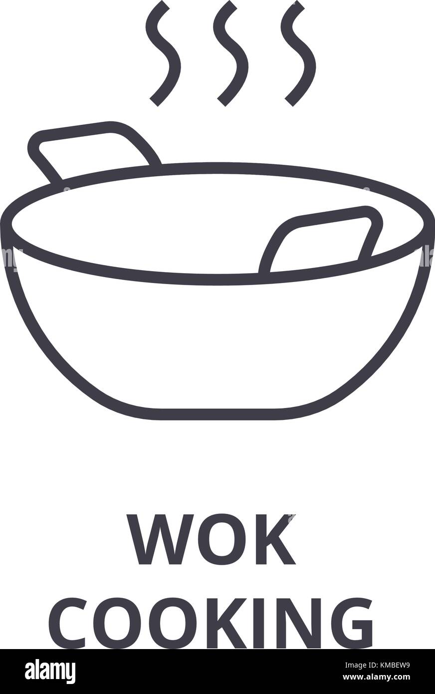 wok cooking line icon, outline sign, linear symbol, vector, flat ...