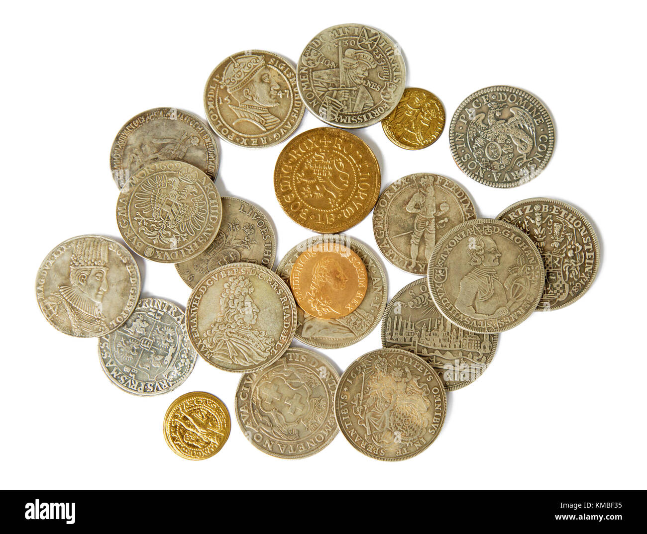 Collection of the medieval coins on the white background Stock Photo ...