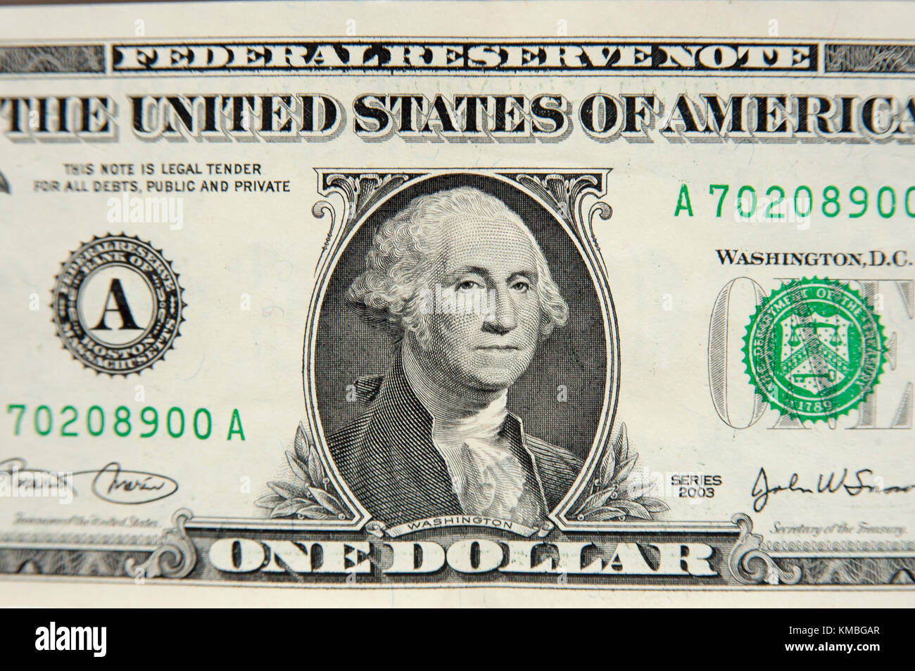 The United States one-dollar bill ($1) with George Washington ...