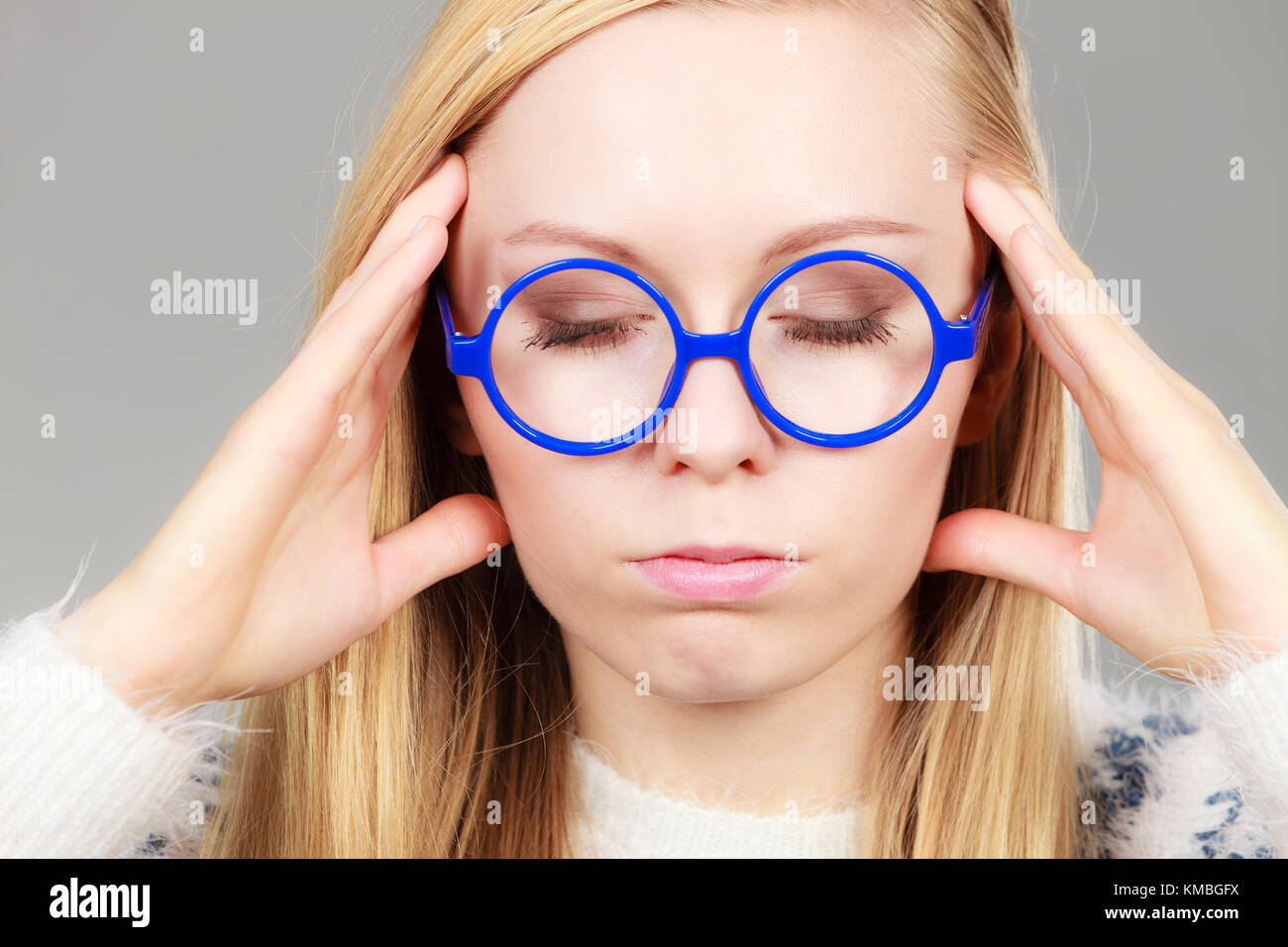 Human emotions, face expression, problems with stress concept. Nerdy ...