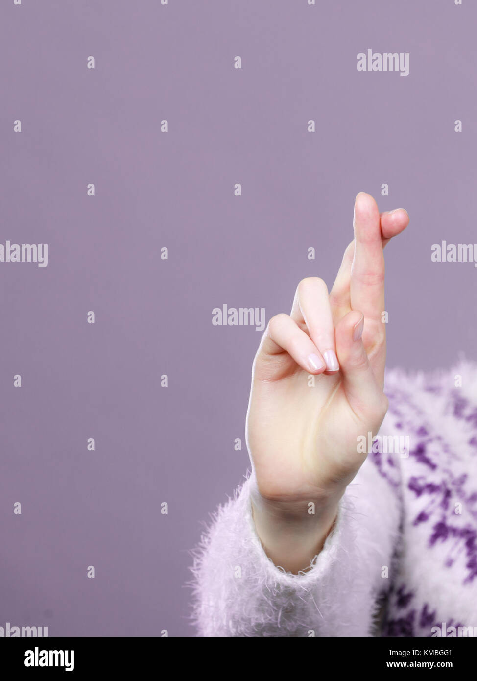 Gestures and signs concept. Woman hand making promise gesture with ...