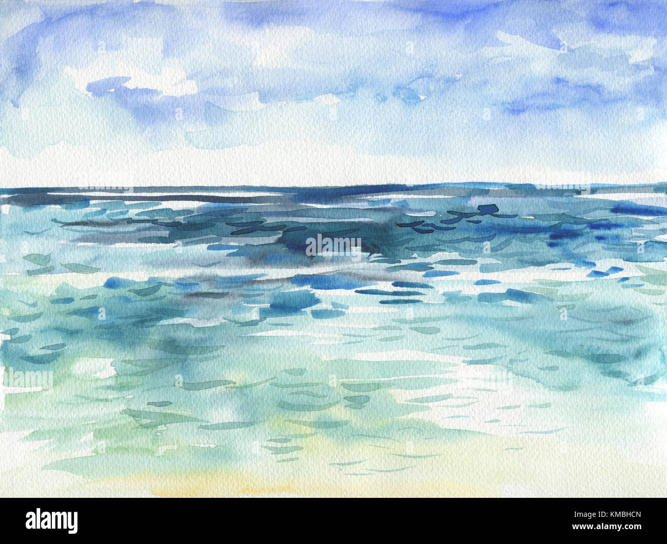 Ocean watercolor hand painting illustration Stock Photo - Alamy