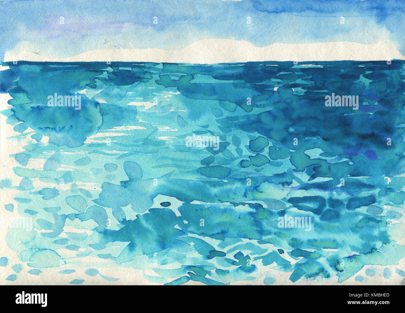 Ocean watercolor hand painting illustration Stock Photo - Alamy