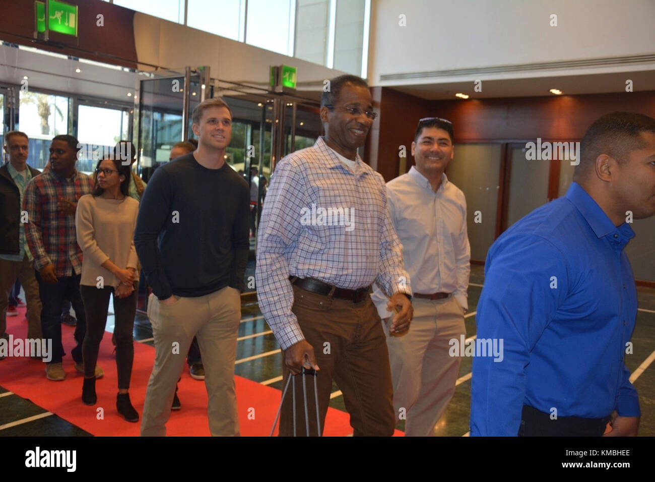 Soldiers from Area Support Group-Kuwait make a red carpet entrance to a ...