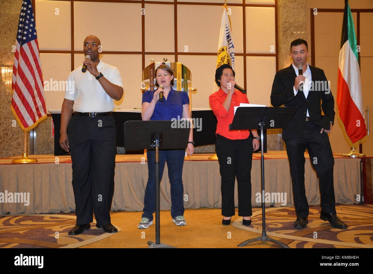The Joint Strike Fighter Choir from Camp Arifjan, Kuwait, sing “God ...