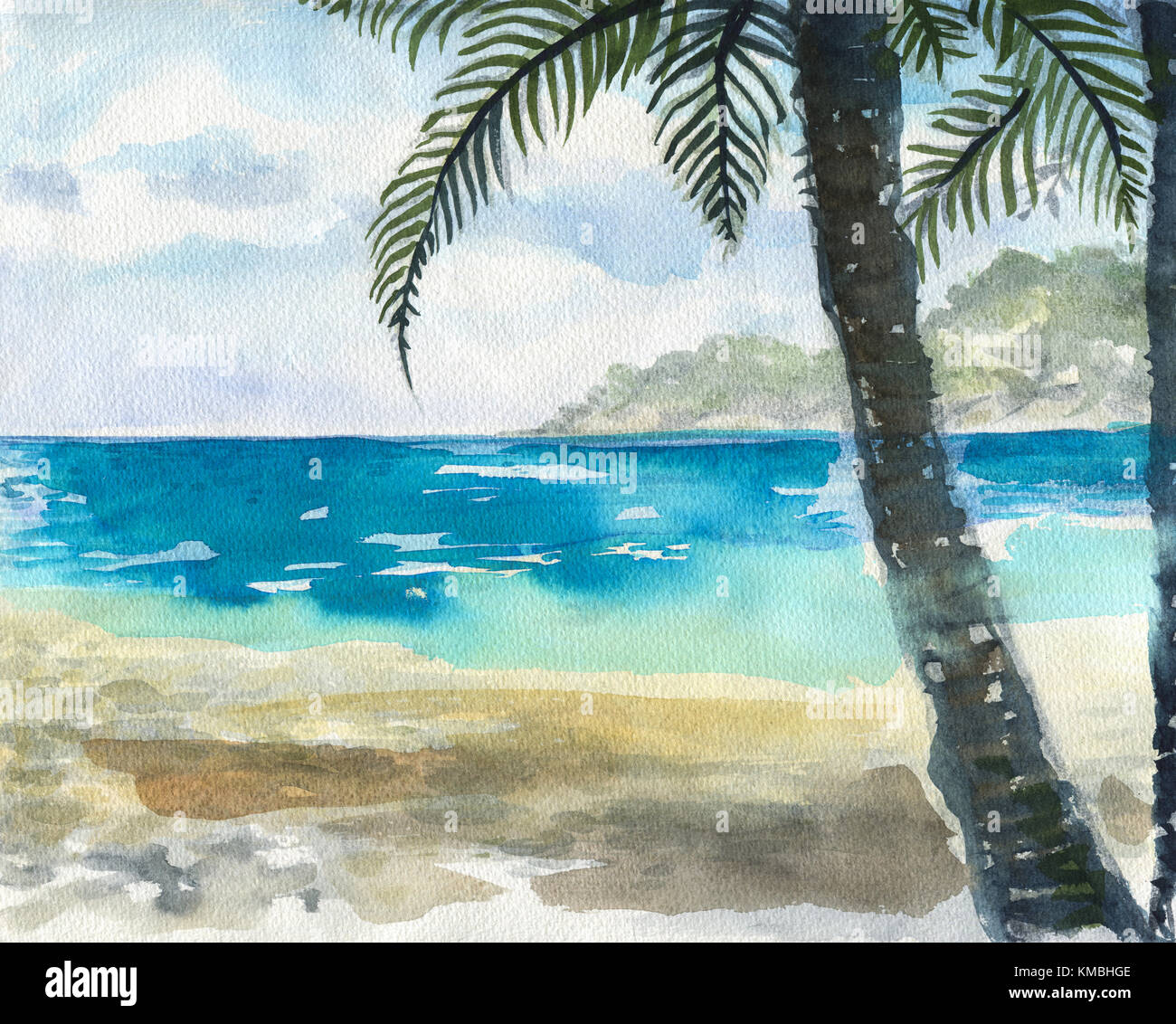 Ocean watercolor hand painting illustration Stock Photo - Alamy