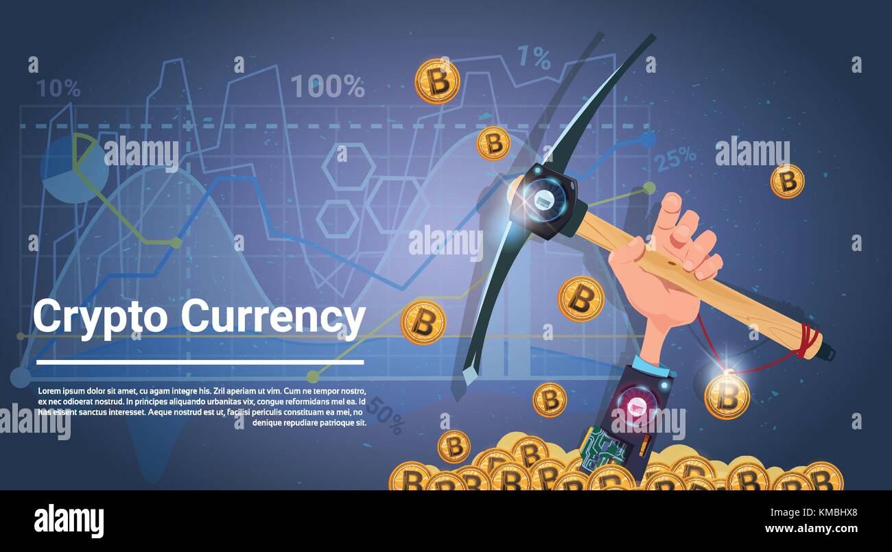 Bitcoin Mining Concept Hand Holding Pickaxe Internet Digital Money ...