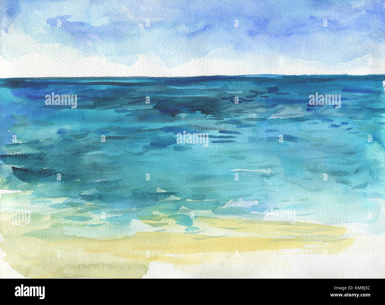 Ocean watercolor hand painting illustration Stock Photo - Alamy