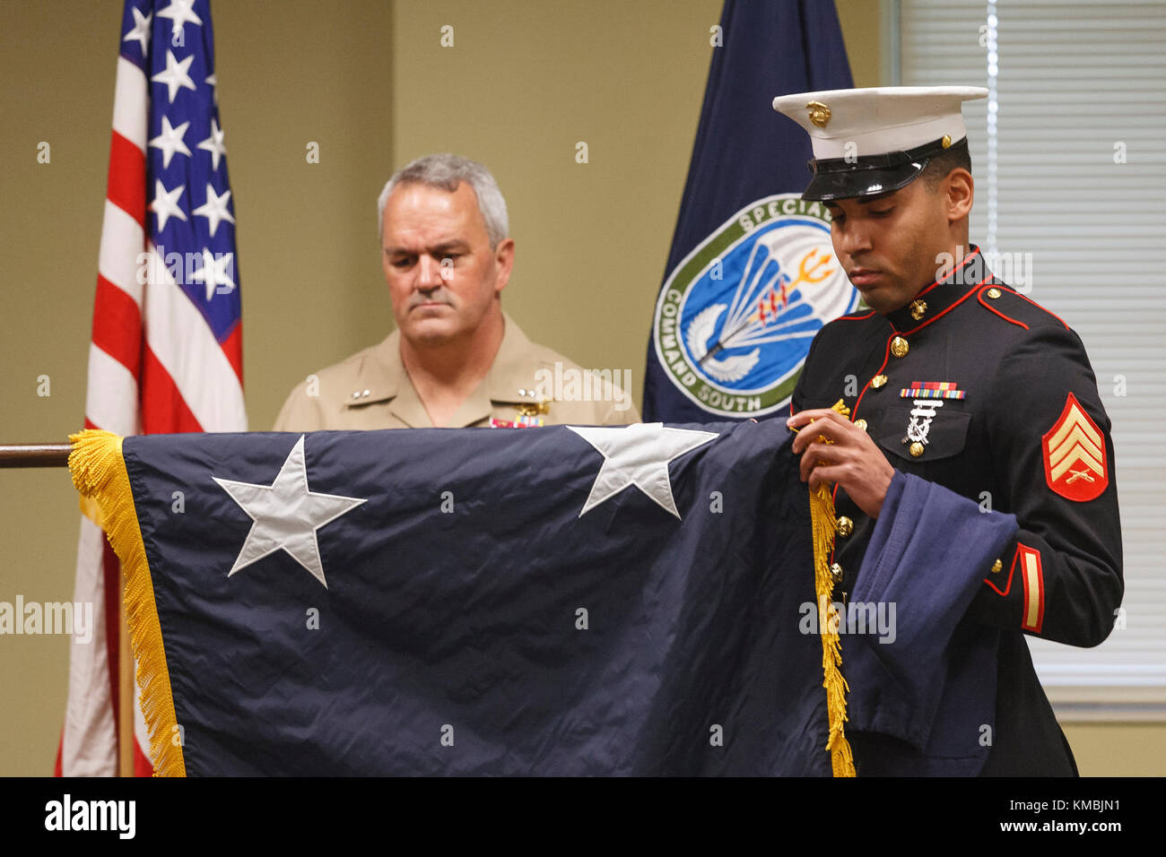 A U.S. Marine with Special Operations Command South's joint color guard ...