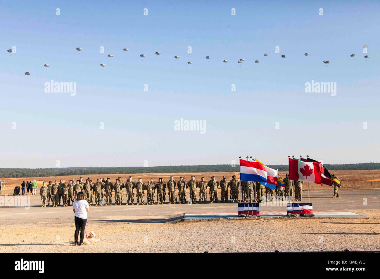 U.S. Army paratroopers stand in formation to receive their Swedish jump ...