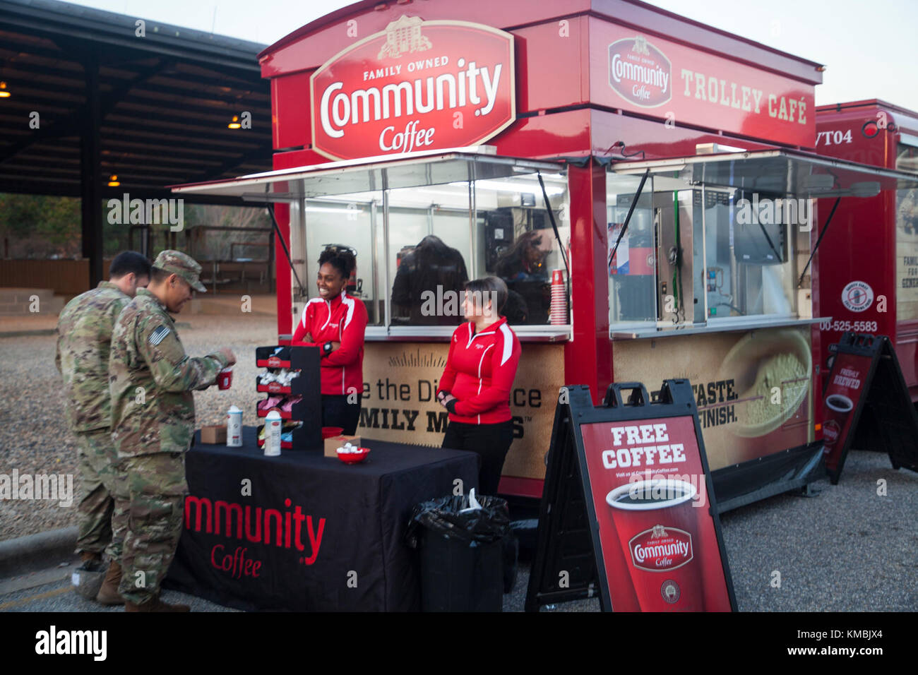 U.S. Army paratroopers prepares their coffee at a mobile Community ...
