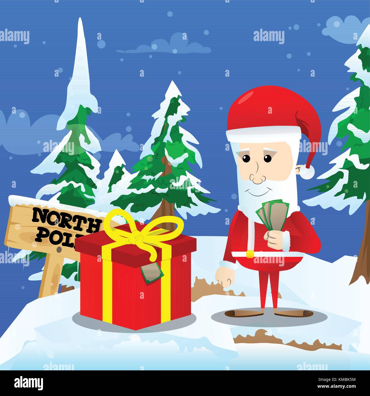 Santa Claus preparing to give a box of money for Christmas. Vector ...