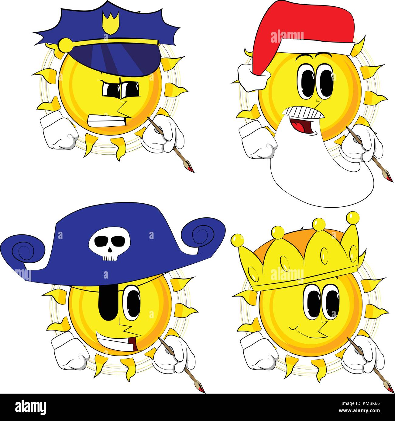 Cartoon artist sun painting. Collection with costume. Expressions ...