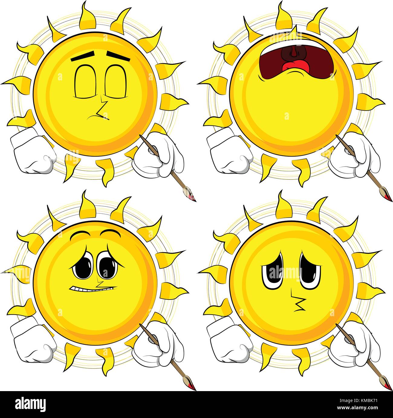 Cartoon artist sun painting. Collection with sad faces. Expressions ...