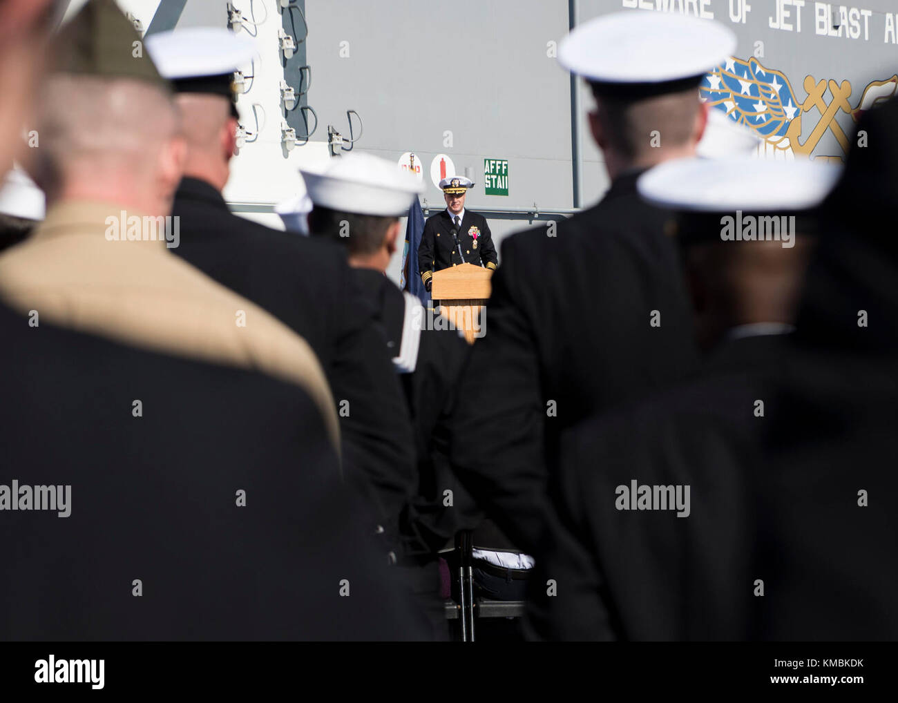 Capt. Michael Crary, outgoing commodore, Amphibious Squadron 5 (CPR 5 ...