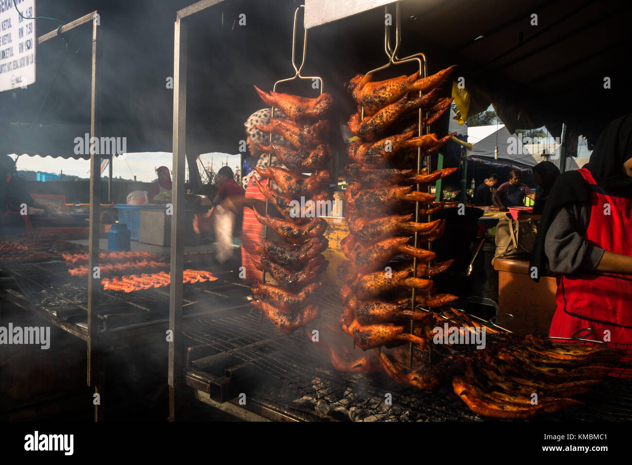 Night Market Food in Kota Kinabalu, Sabah, Malaysia. BBQ Chicken is a ...