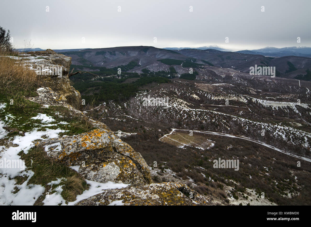 Sheer cliffs and mountains covered with forest in Crimea Stock Photo ...