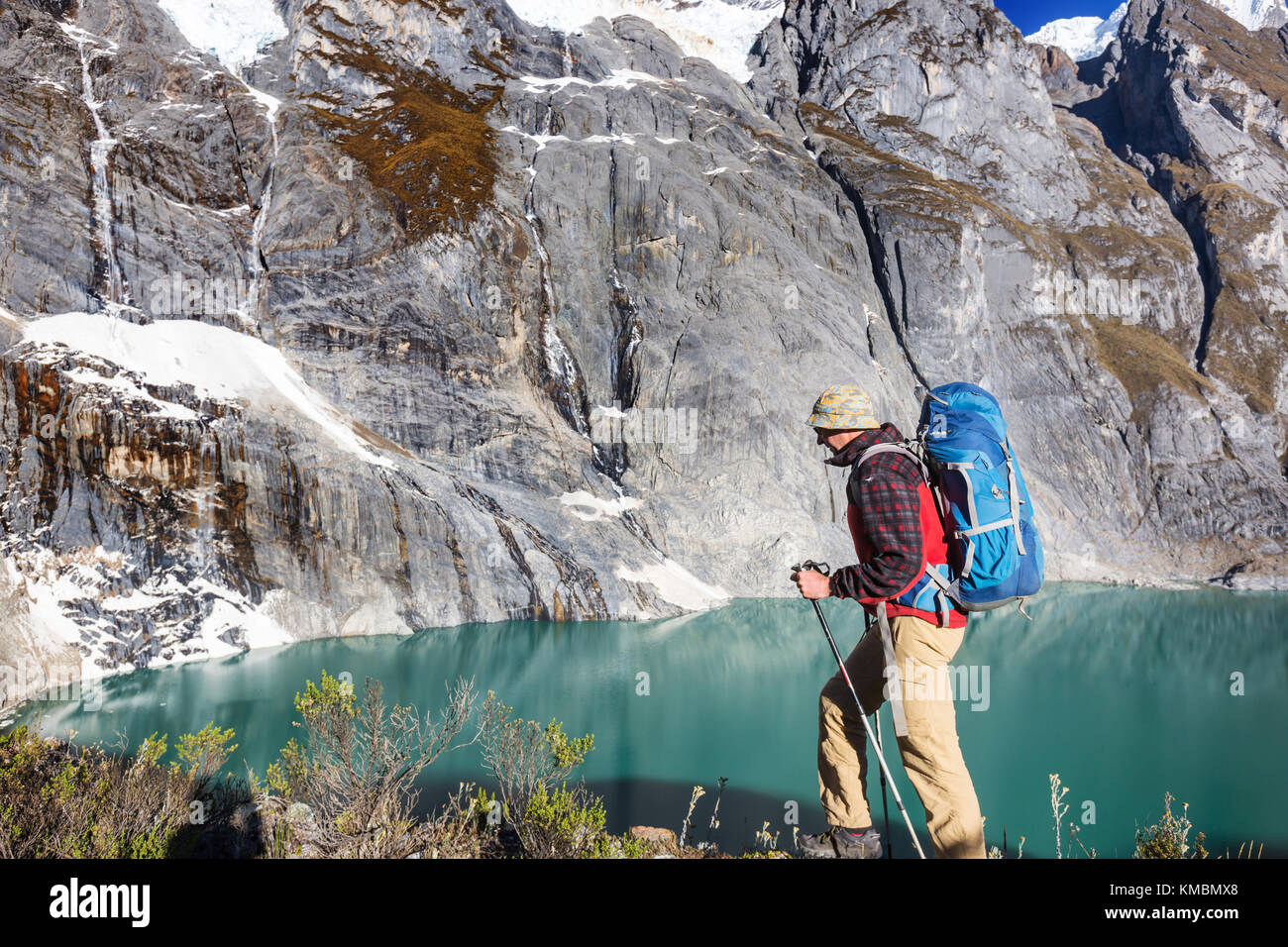 Hiking scene in Cordillera mountains, Peru Stock Photo - Alamy