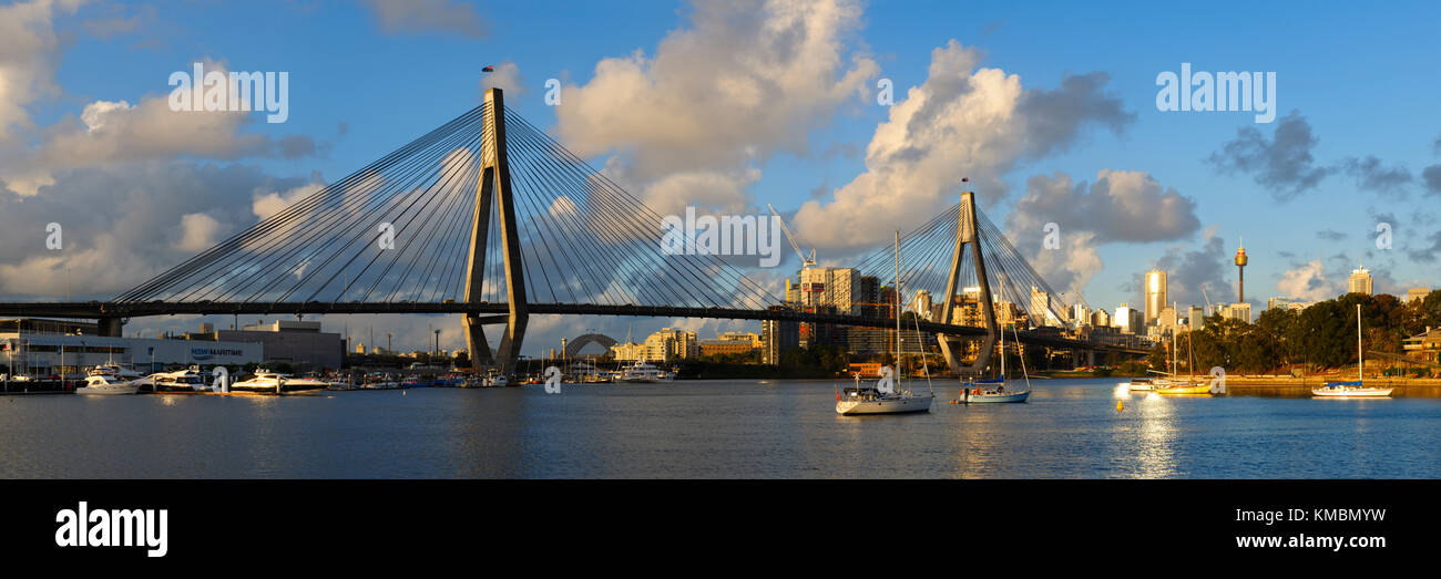 Panoramic View of the Anzac Bridge, Glebe, Sydney, New South Wales (NSW ...