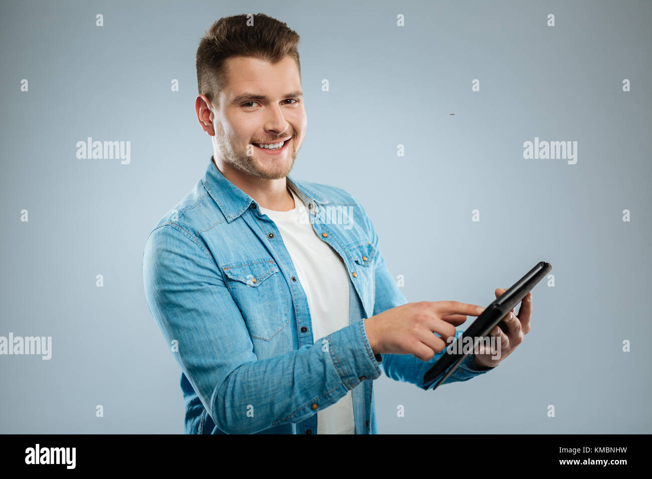 Positive delighted brunette being pleased Stock Photo - Alamy