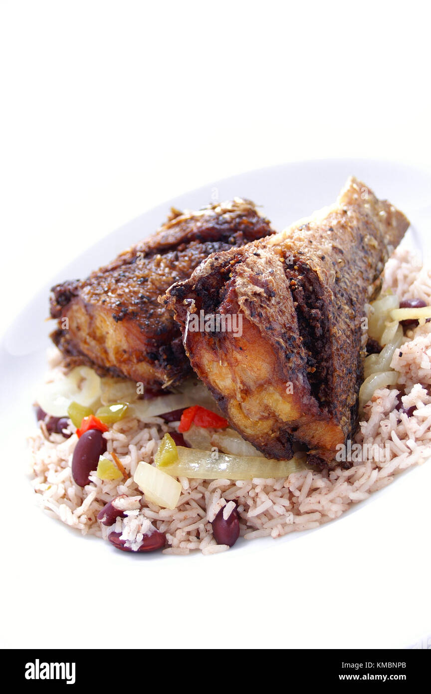 jamaican fried fish with peas rice Stock Photo - Alamy