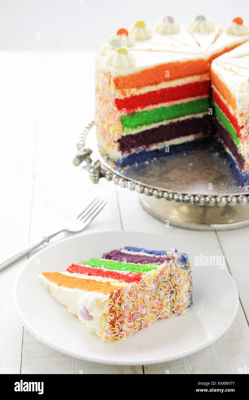 layered rainbow cake Stock Photo - Alamy