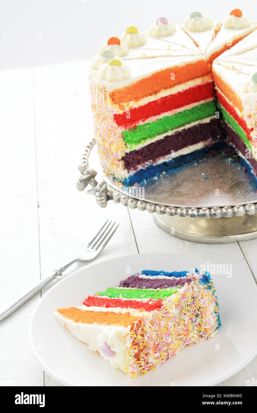layered rainbow cake Stock Photo - Alamy
