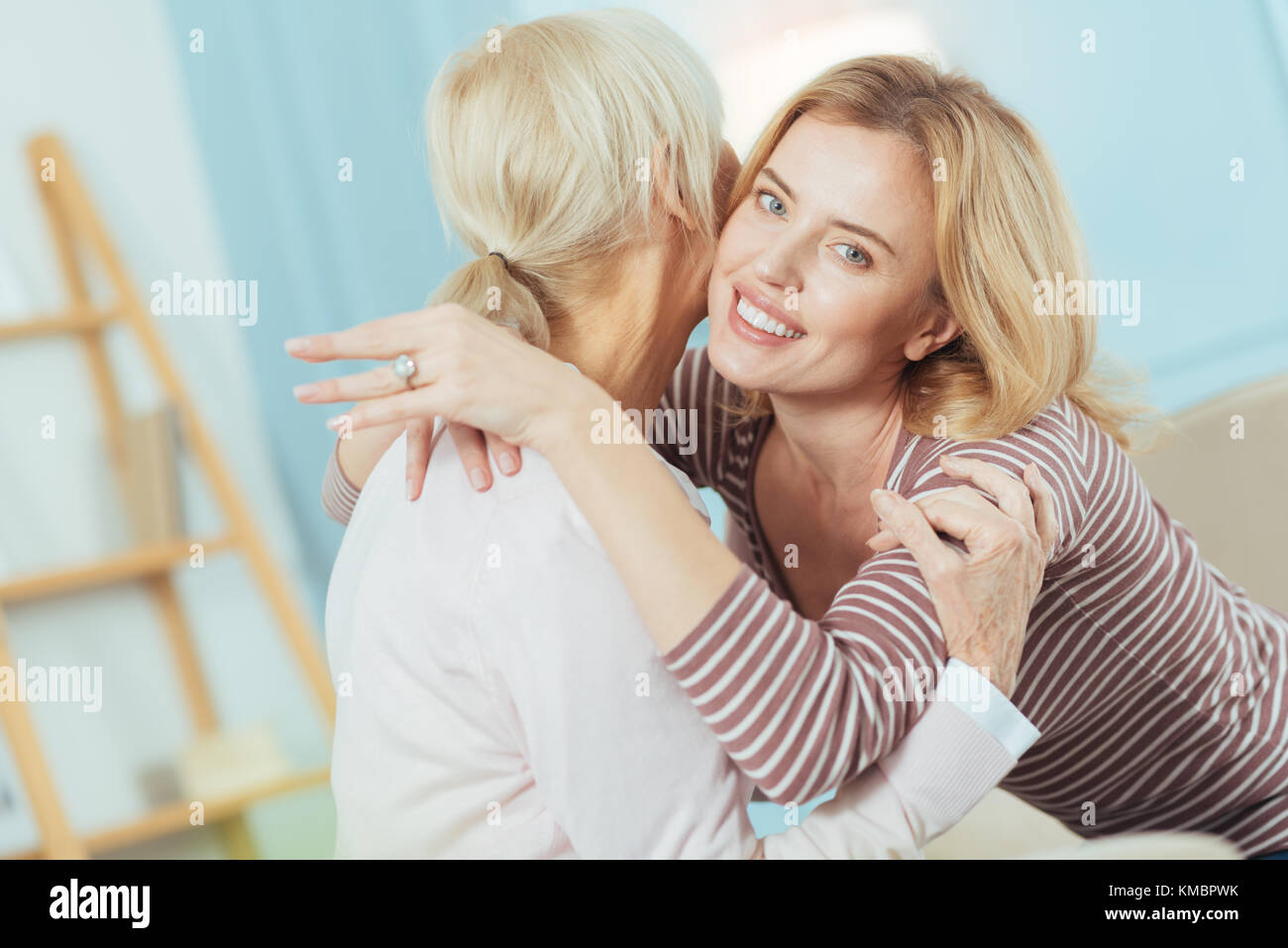 Excited happy woman demonstrating her engagement ring and smiling Stock ...