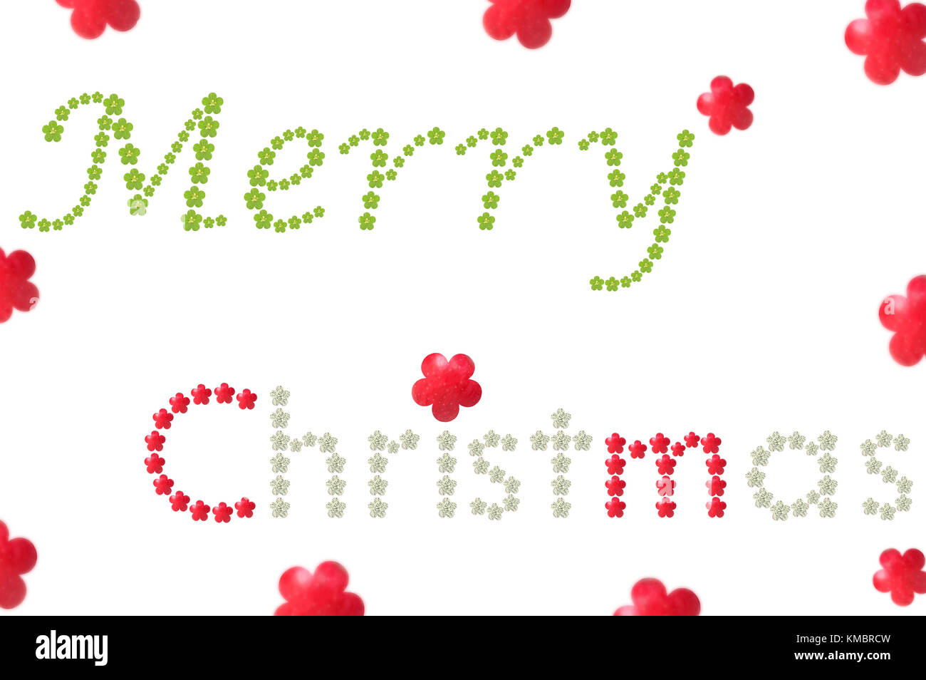 Merry Christmas word from flower shaped fruit on white background Stock ...