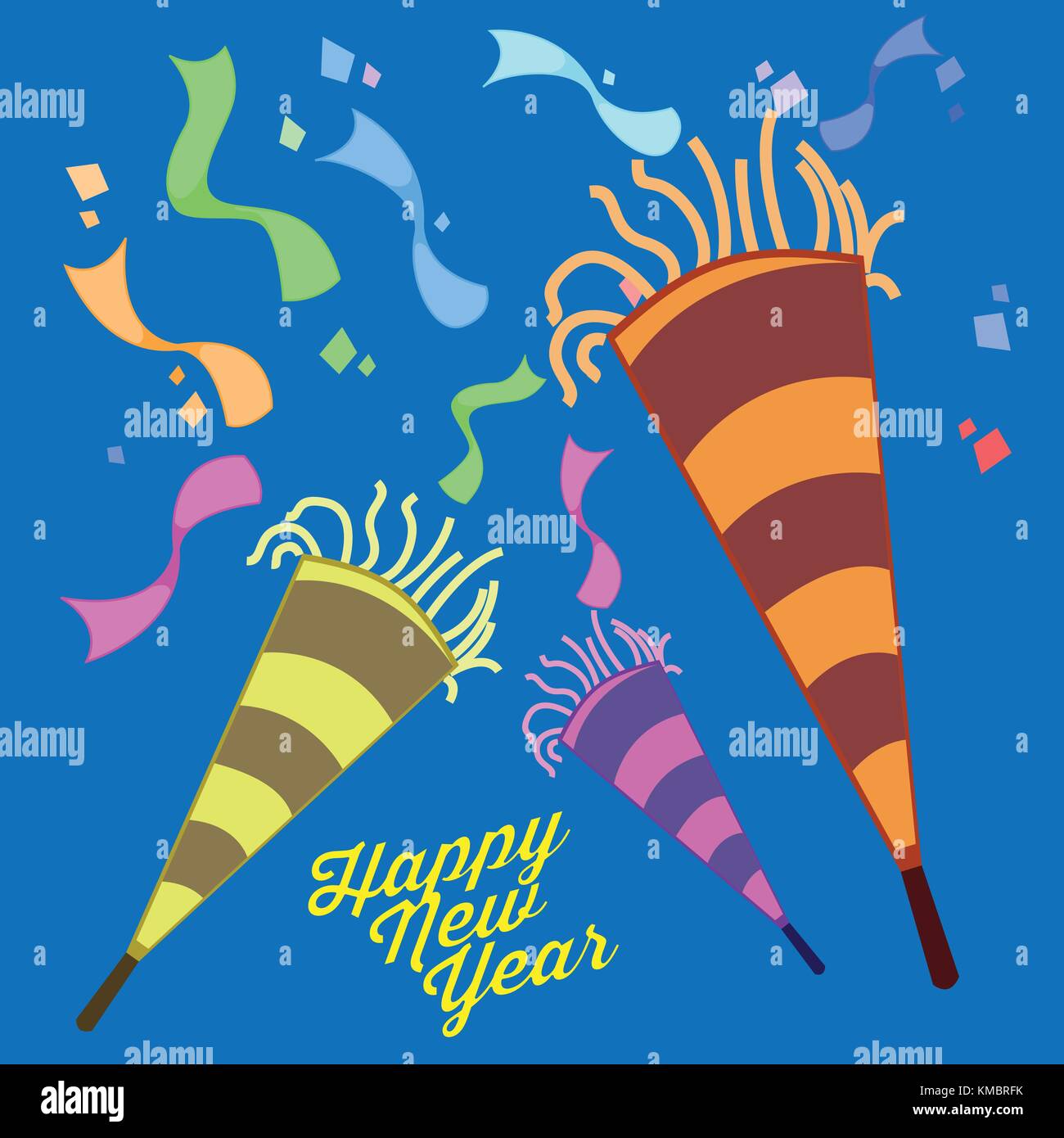 Happy New Year Eve Celebration Trumpet Confetti Vector Illustration ...