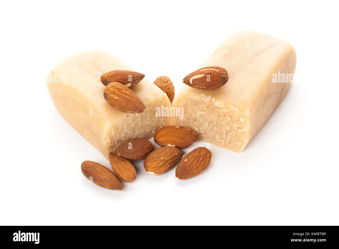 block of marzipan with almonds isolated on white background Stock Photo ...