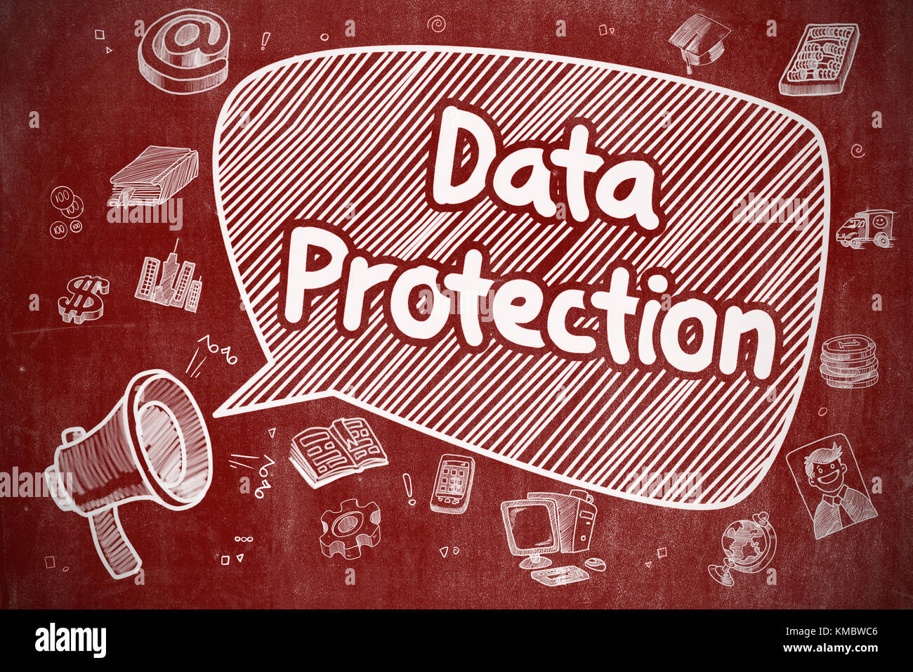 Data Protection - Cartoon Illustration on Red Chalkboard Stock Photo ...