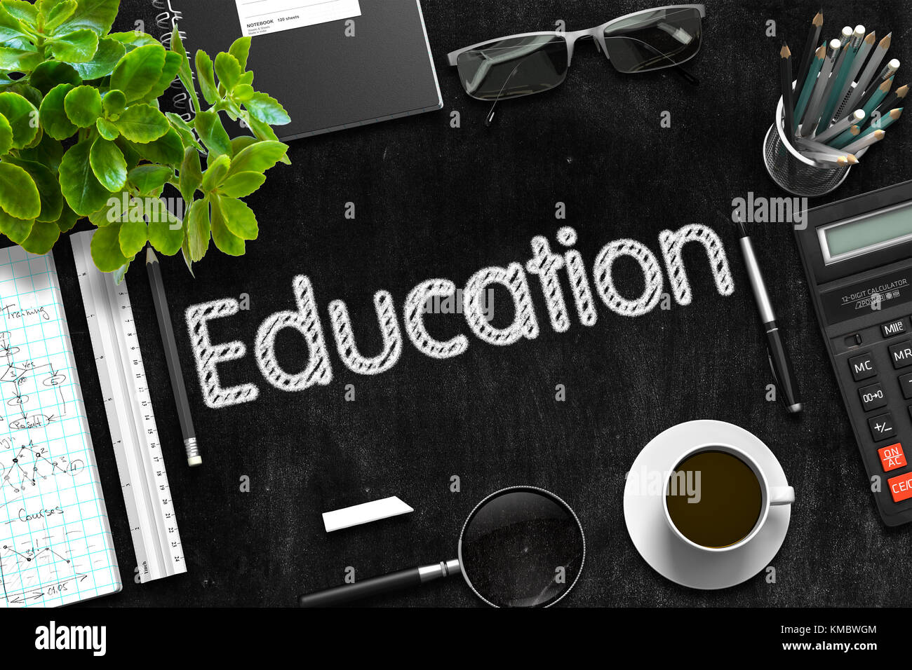 Education Concept on Black Chalkboard. 3D Rendering Stock Photo - Alamy