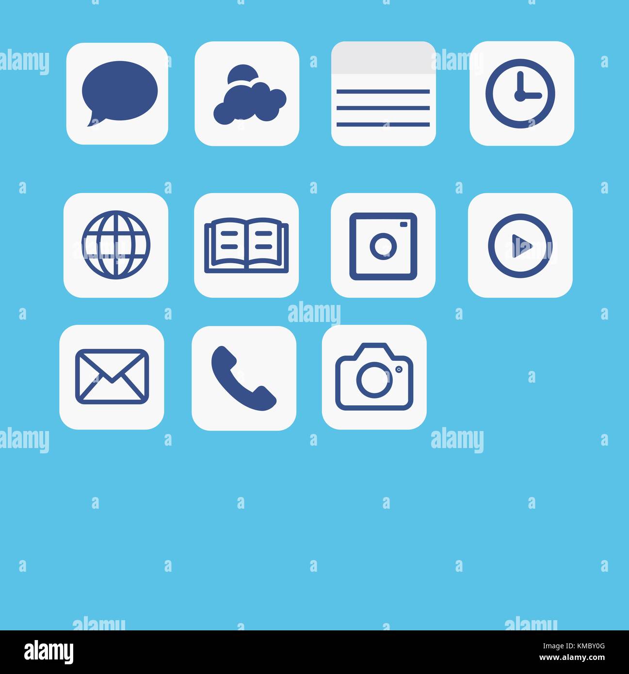 Icons application set vector.Multimedia icon set on blue background ...