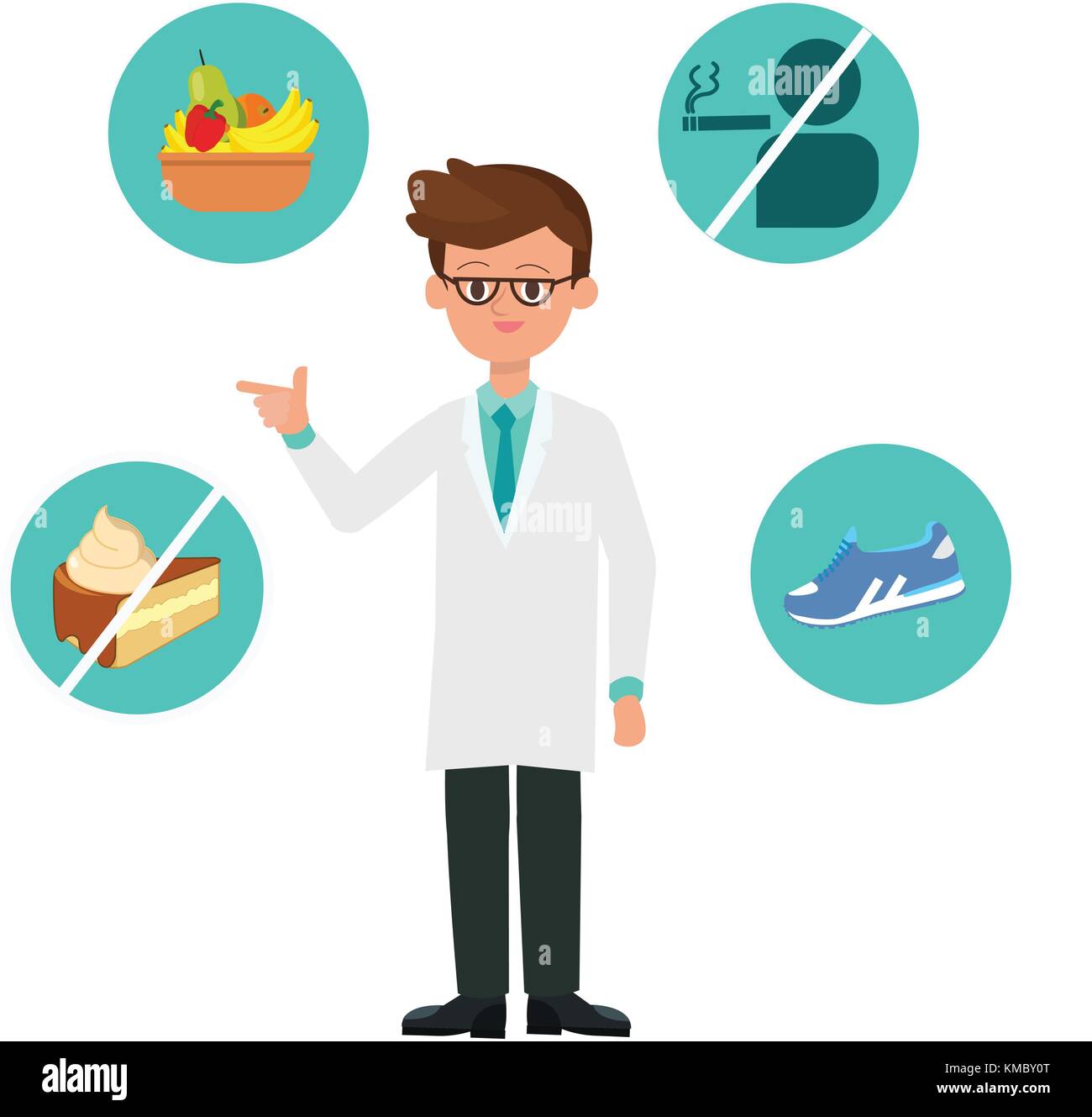 Doctor cartoon character with healthy icons vector illustration Stock ...
