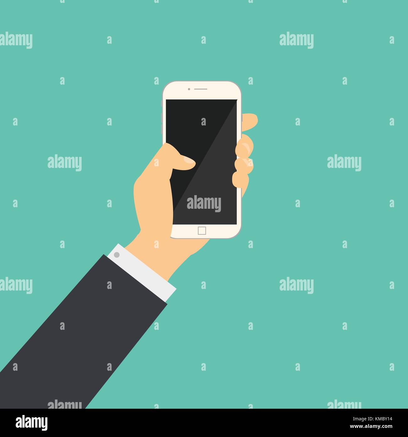 Flat business hand hold a phone with blank screen vector.Hand with ...