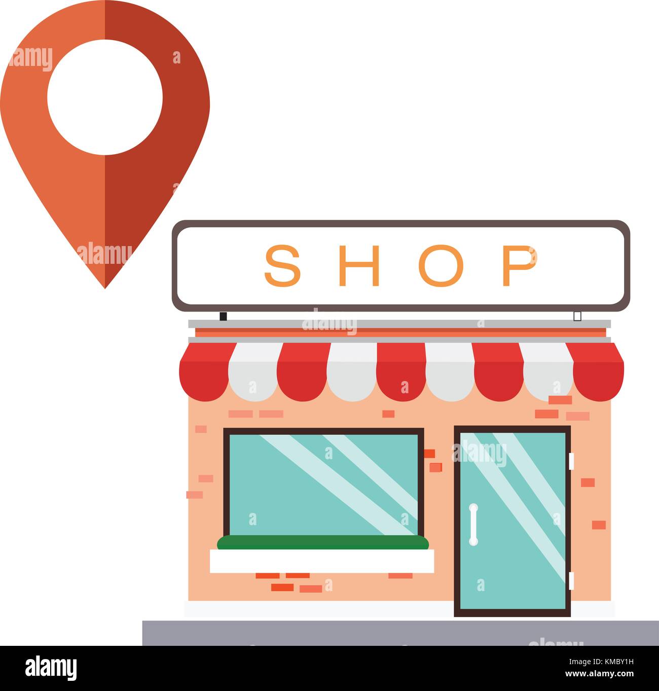 Flat store shop with red pin vector and isolated white background.Pin a ...