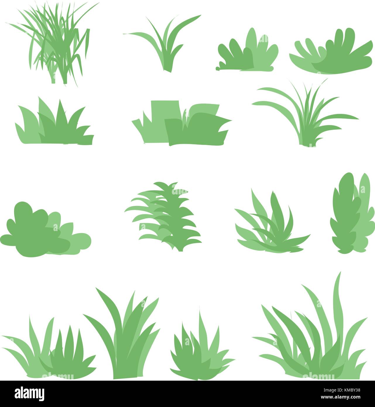 Flat grasses set vector.bush set with isolated white background Stock ...